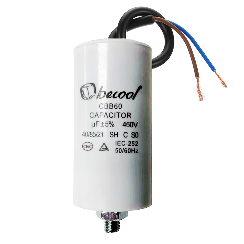 Capacitor 2uF 450V AC 63mm x 33mm Plastic with Leads & Stud (M8 ...
