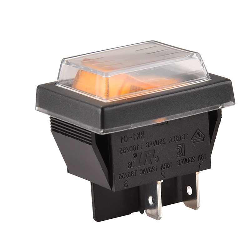 Amber Illuminated Rocker Switch – DPST 16A 250V IP65 Cover (21mm x 28mm ...